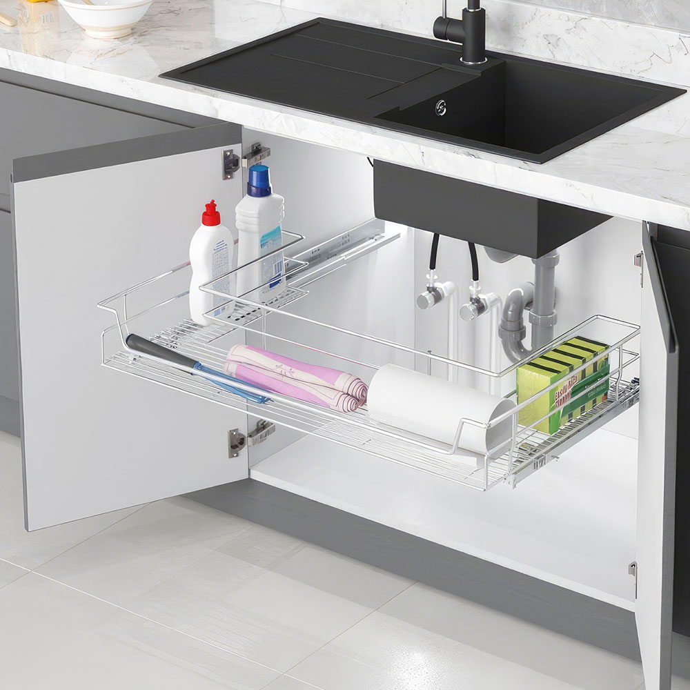 Starax S-2352-C Bağımsız Evye Altı Çift Açılım Gizli Raylı Çekmece Krom 90