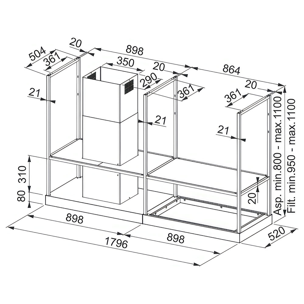 Franke FMY BK MATT F180 T-Shelf 180 cm Siyah Ada Tipi Davlumbaz